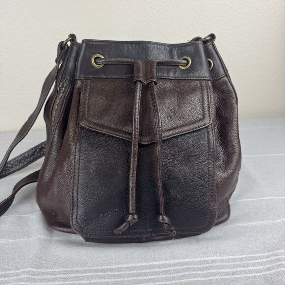 Fossil | Bags | Vintage Fossil Pebbled Leather Drawstring Bucket Bag ...
